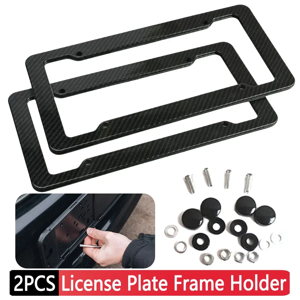 2PCS-Universal-Black-Car-License-Plate-Frame-Holder-Carbon-Fiber-for-US ...