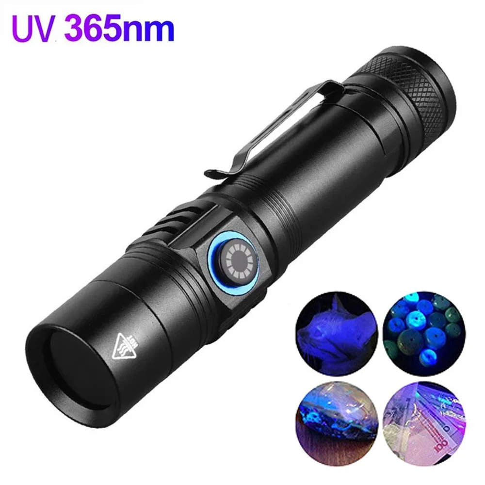Ultraviolet Lantern Powerful LED Flashlight 365nm UV Light Torch USB ...