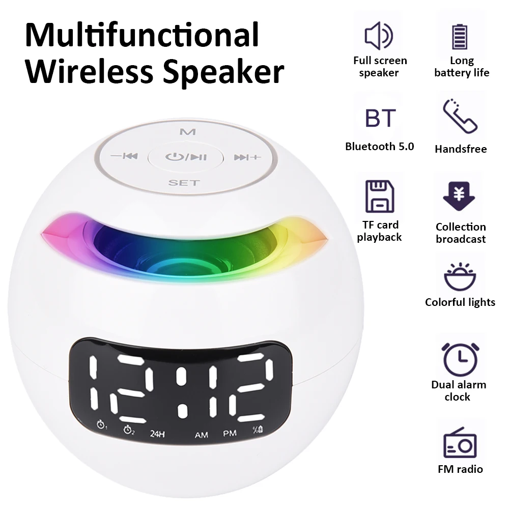 New-Clock-Colorful-Night-Lights-Bluetooth-Speaker-Mini-Portable-Home ...