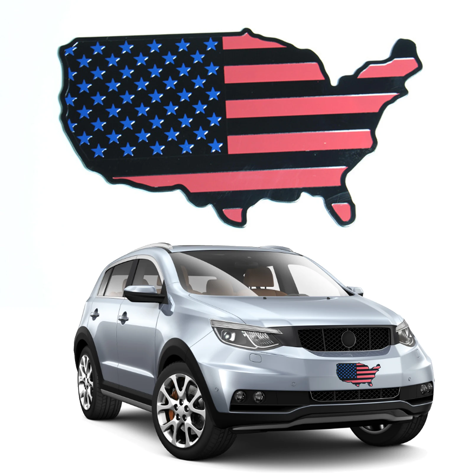 Metal-American-Map-Flag-Emblem-Sticker-Aluminum-American-Flag-Decal-Map ...