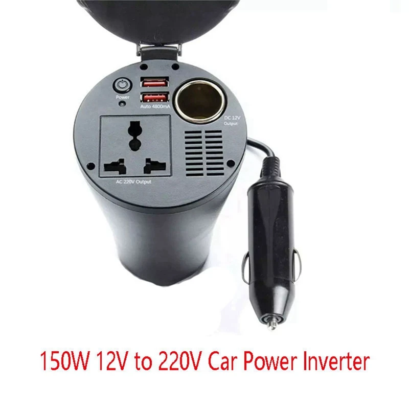 Inversor de corriente para coche, portavasos de 150W, a 220V 12V, con tomas de CA y adaptador de ...