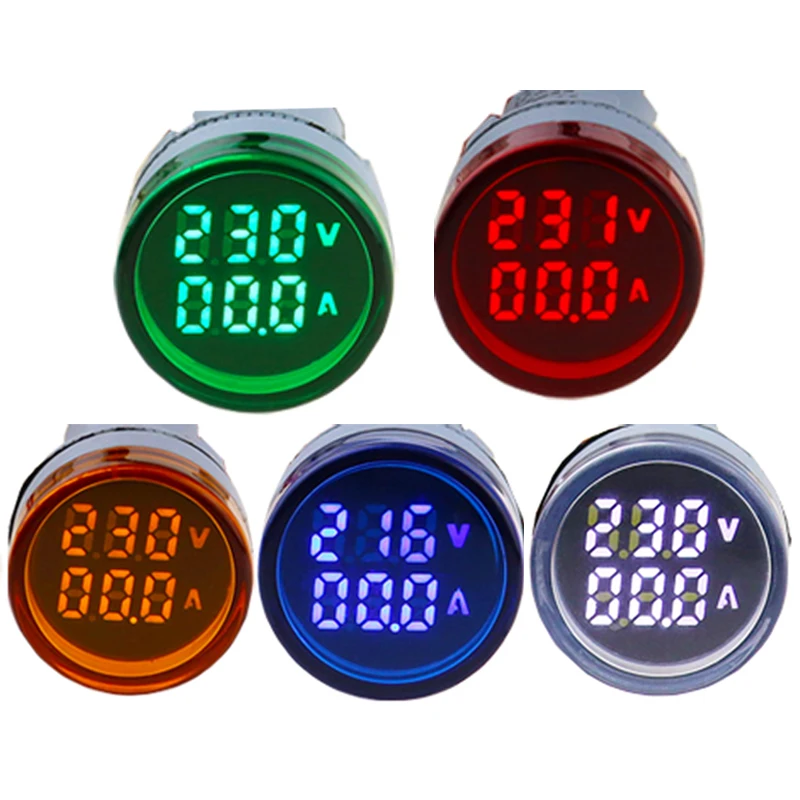 Round-LED-Dual-Display-AC-Amp-Volt-Ampermeter-Voltmeter-Ammeter-Digital ...