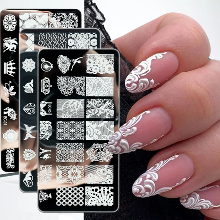 Nail Art Stamping Plates Lace Textured Flower Petal Leaves Images Stamp ...