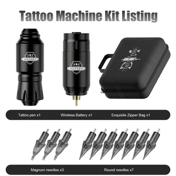DM Wireless Tattoo Kit Complete Mini Rocket Machine Battery Case Needle ...