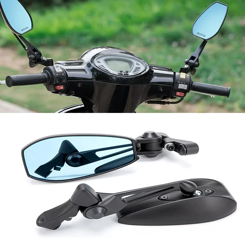 Motorcycle-Side-Mirror-White-Blue-Lens-Anti-Glare-HD-Handlebar-End-Side ...