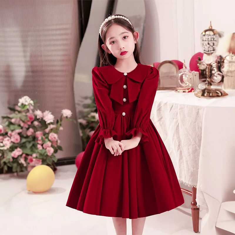 Children-Christmas-Wine-Red-Velvet-Dresses-for-Little-Girls-Kids ...