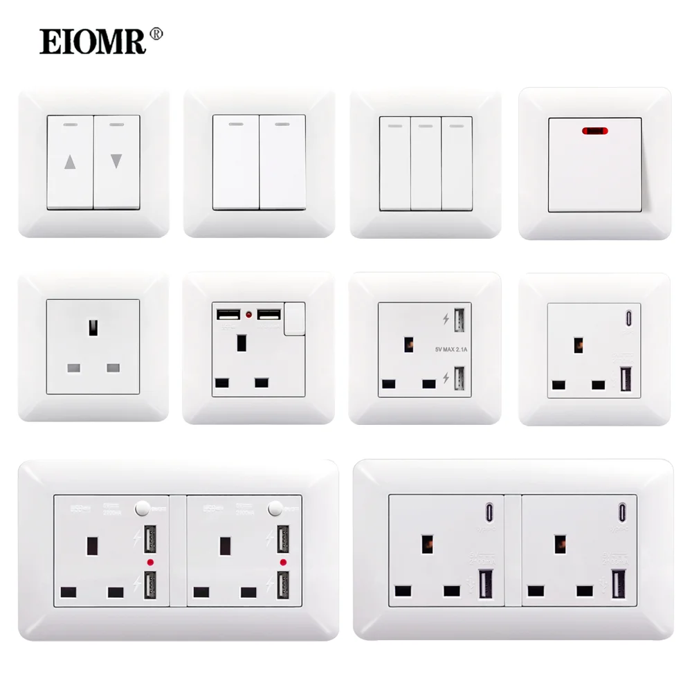 EIOMR UK Wall Switch Socket with USB Type-C Port, High Quality White ...