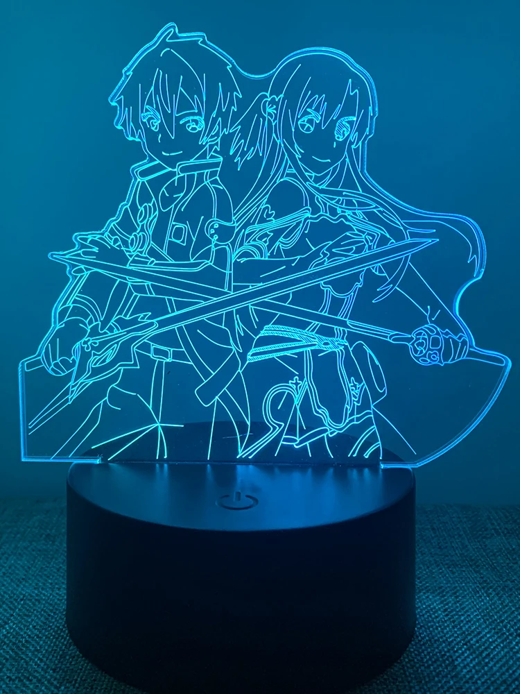 Sword Art Online Kirigaya Kazuto Yuuki Asuna 3d Led Lamp For Bedroom ...