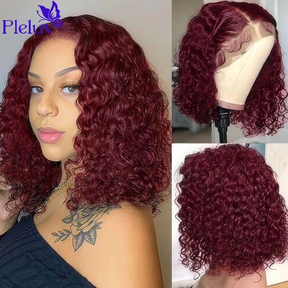 Deep-Curly-99J-Bob-Wigs-Human-Hair-Water-Wave-Burgundy-Human-Hair-13X4 ...