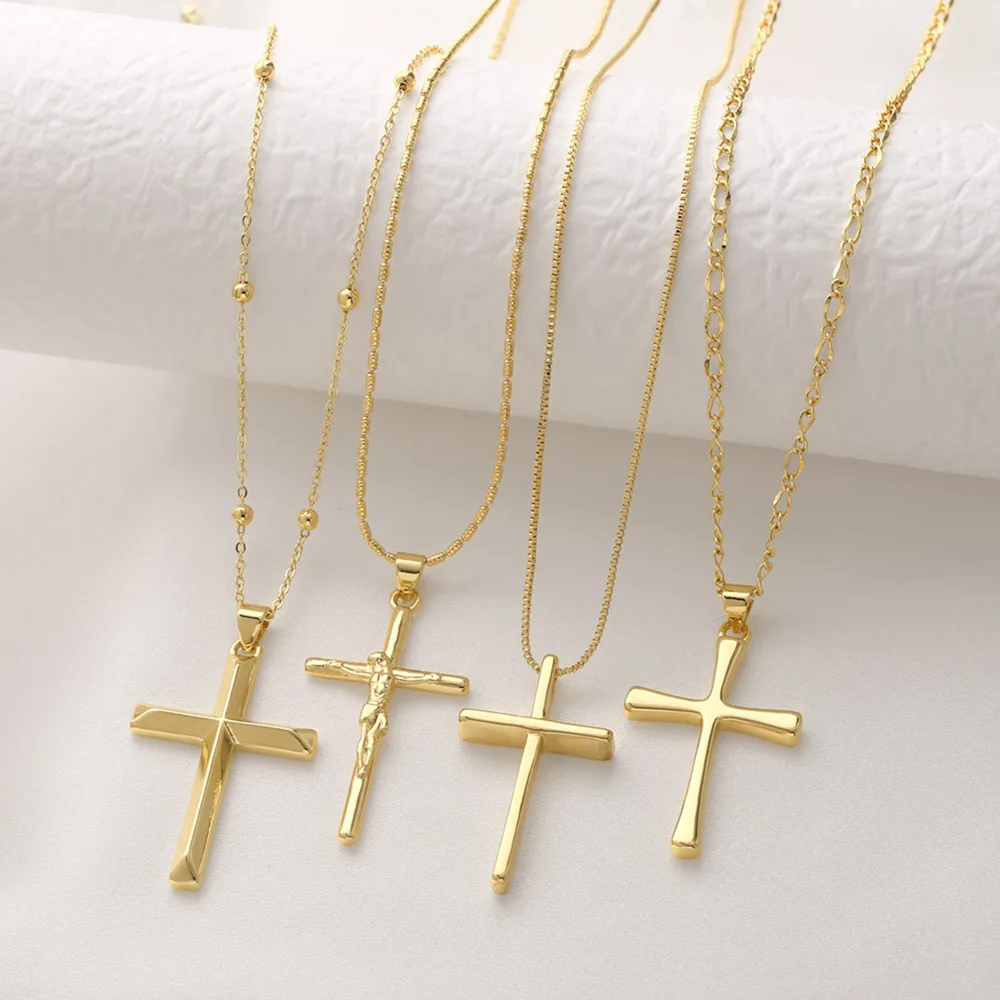 FLOLA Polish Gold Plated Jesus Cross Necklaces for Women Simple ...
