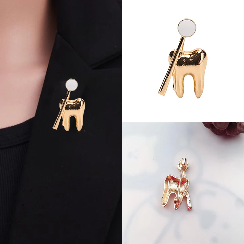 Classic Fashion Golden Tooth Shape Cute Medical Brooch Pin For Doctor Nurse Lapel Backpack Badge ...