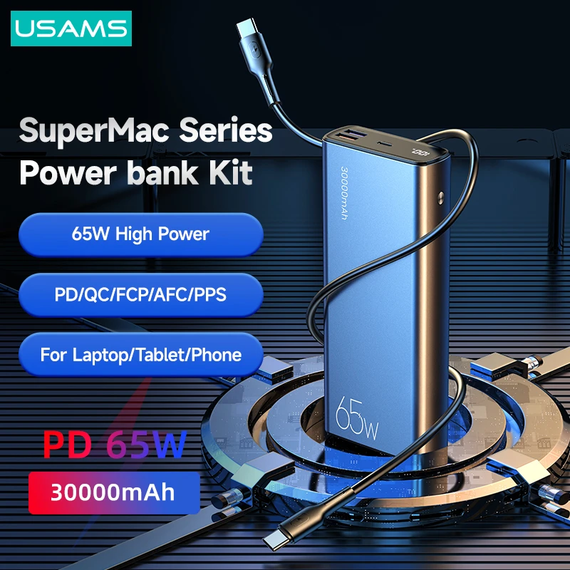 USAMS PD 65W 고속 충전 보조 배터리, 30000mAh QC AFC FCP 휴대용 보조 배터리, 노트북 아이폰 아이패드 스위치 휴대폰용| | - AliExpress