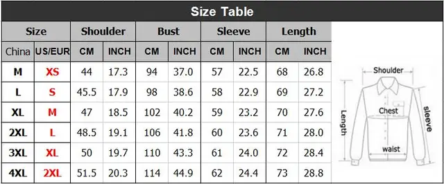 Korean Shirt Sizes
