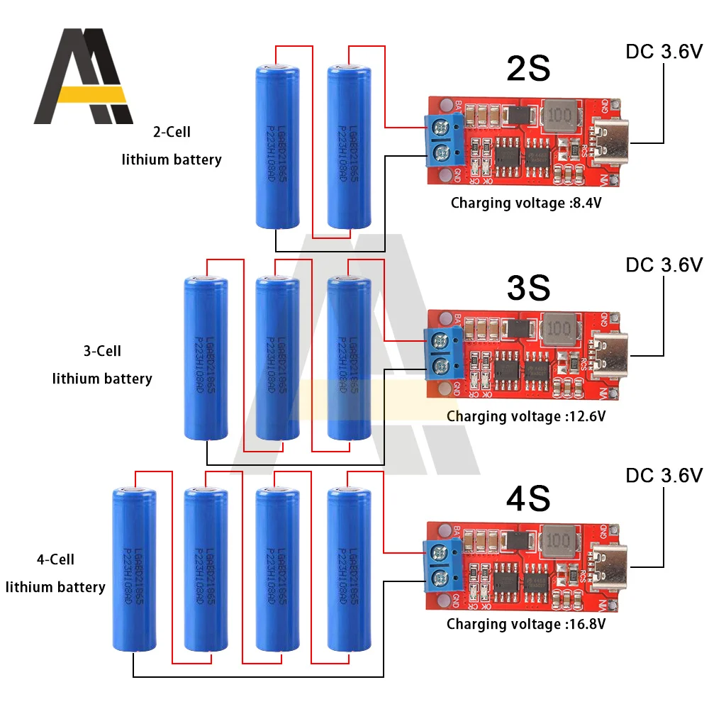 폴리머 리튬 이온 충전기 C 타입 인터페이스, 18650 충전 모듈, 단자 포함, 2S, 3S, 4S, 1A, 2A, 4A, DC 3.7V, 5V, DC 3 6V ...