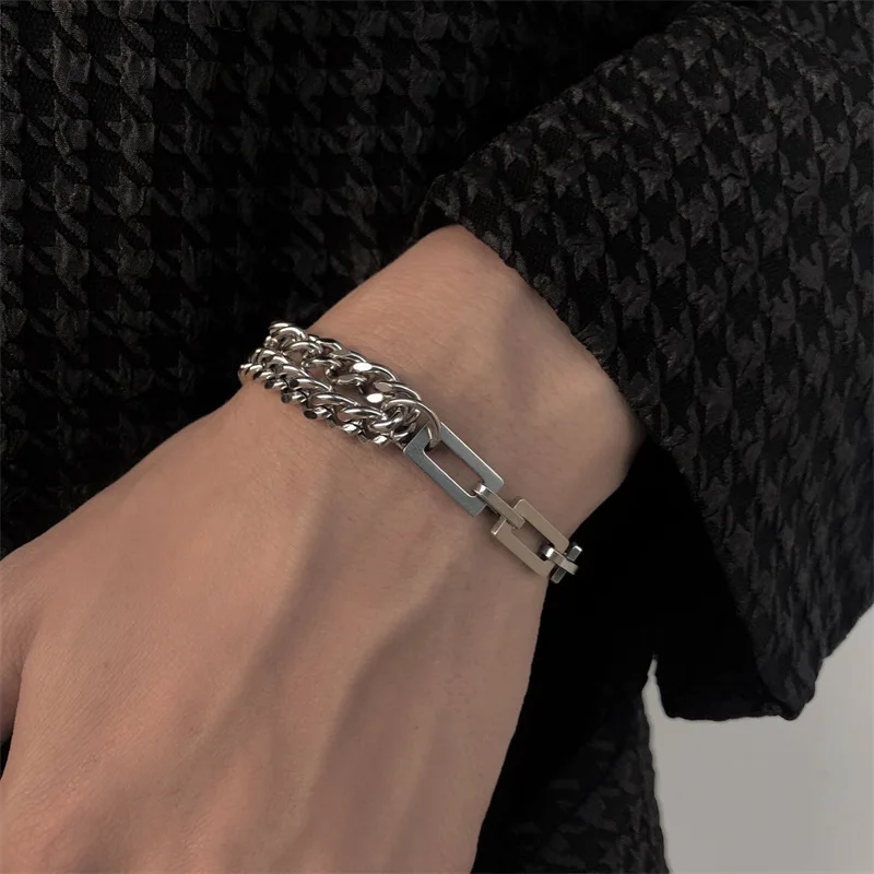 Fashion European Layered Stainless Steel Cuba Chain Bracelet for Men ...