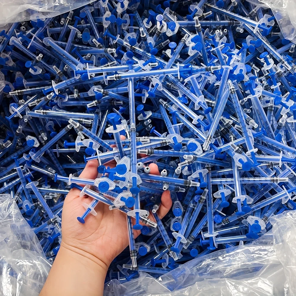 50PCS/100PCS 1ml 1cc Syringe Plastic Blue Bar Injector, No Needle ...