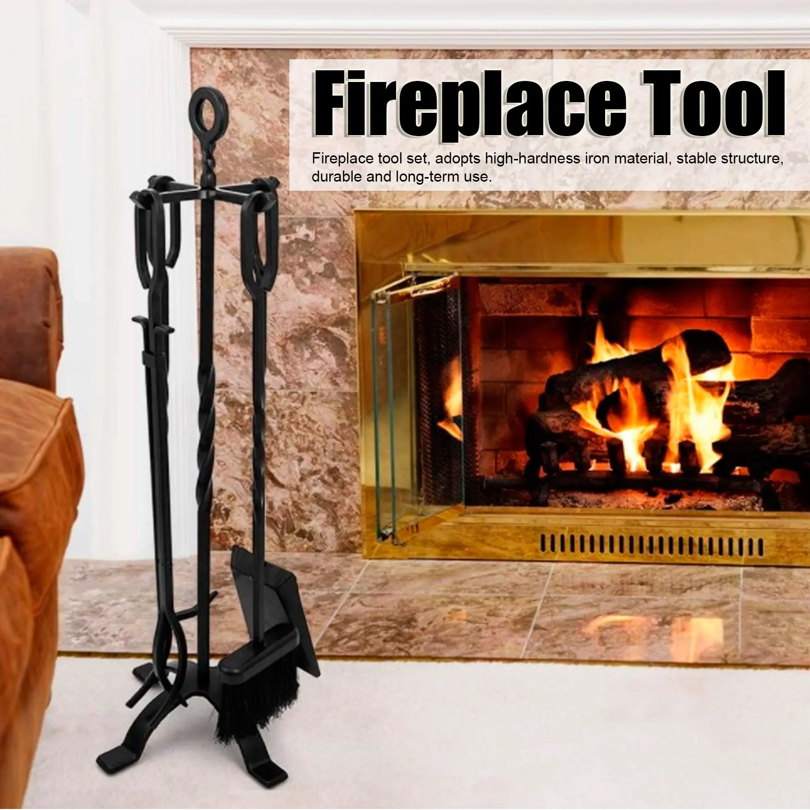 Fireplace Brush /Set Fireplace Tools Kit Wrought Iron Brush Shovel Tong ...