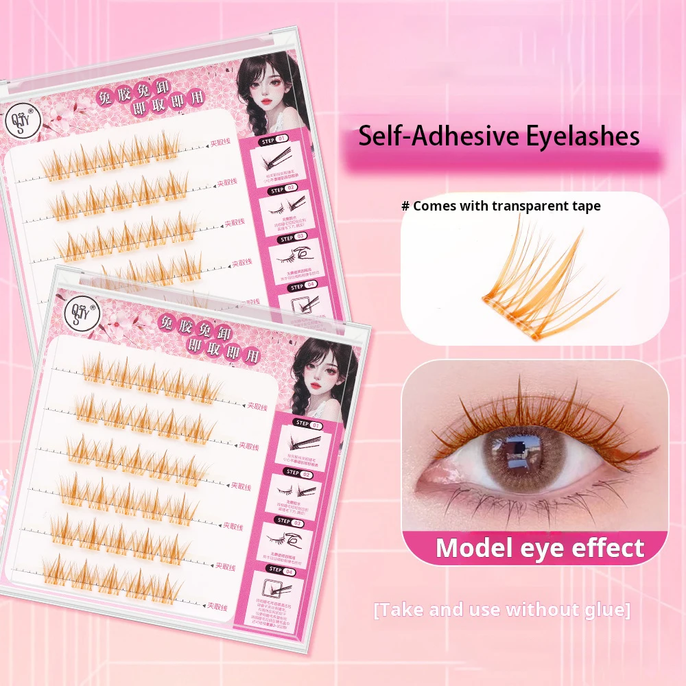 QSTY-Brown-Self-Adhesive-Eyelashes-Kit-32-Pcs-Press-On-Lashes-Pre-Glued ...