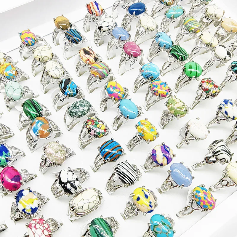 20pcs-Lot-Wholesale-Colorful-Oval-Natural-Stone-Finger-Rings-For-Women ...