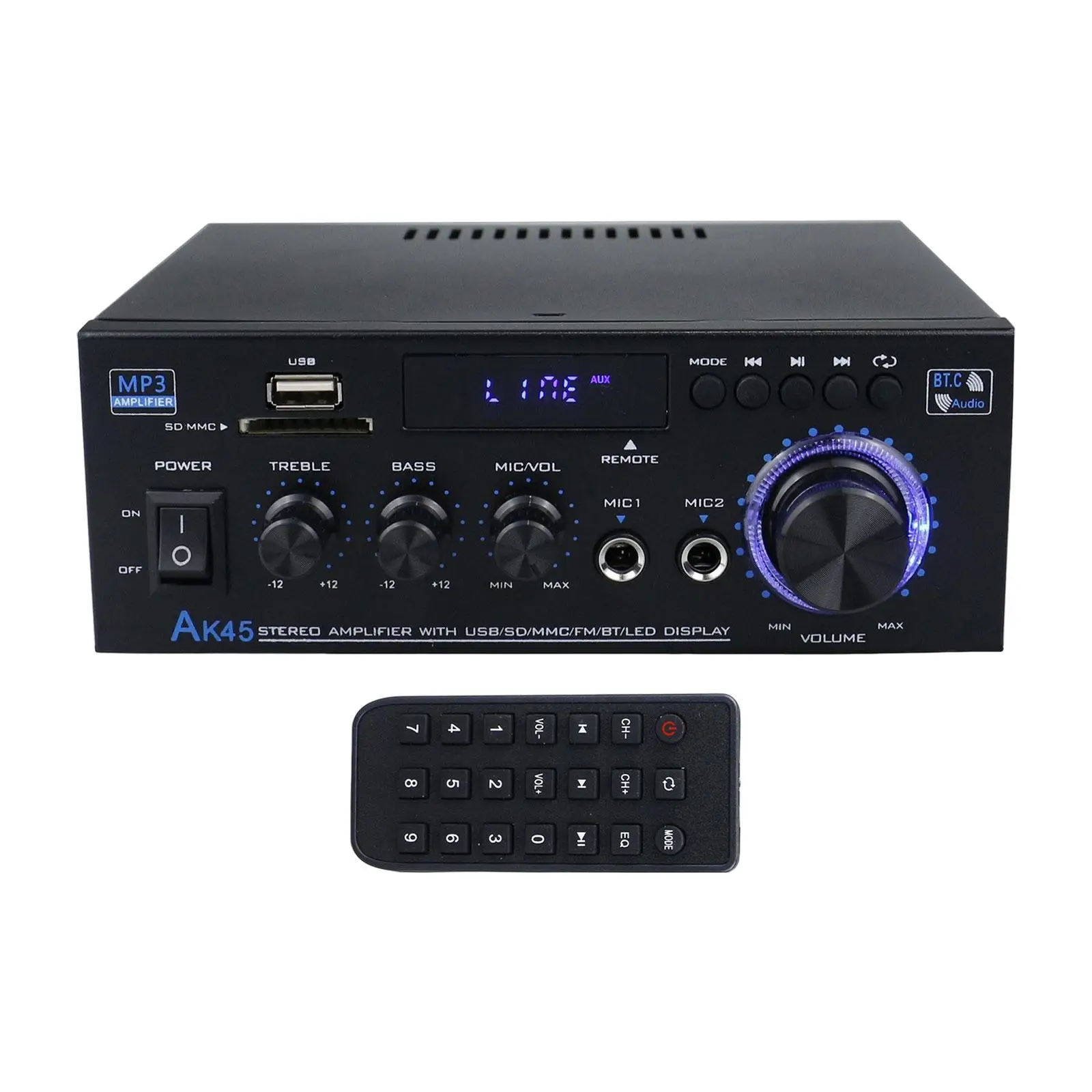 AK45 Mini Digital Audio Power Amplifier W/Mic with Bass and Treble ...