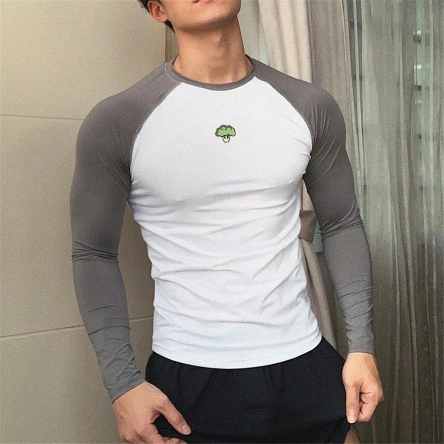 Gym Fitness Skinny T-shirt Men Compression Quick Dry Long Sleeve Shirt ...