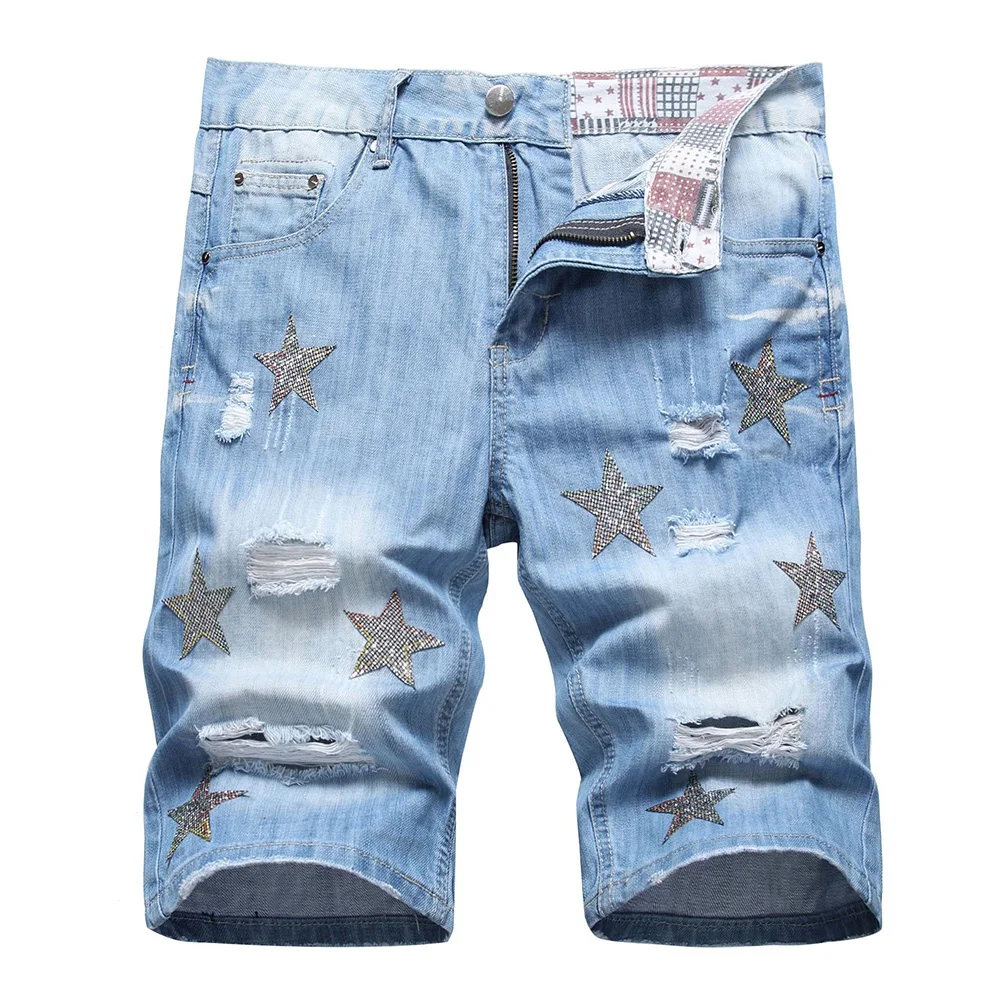 Men-Summer-Crystal-Patch-Denim-Shorts-Holes-Ripped-Slim-Straight-Jeans ...