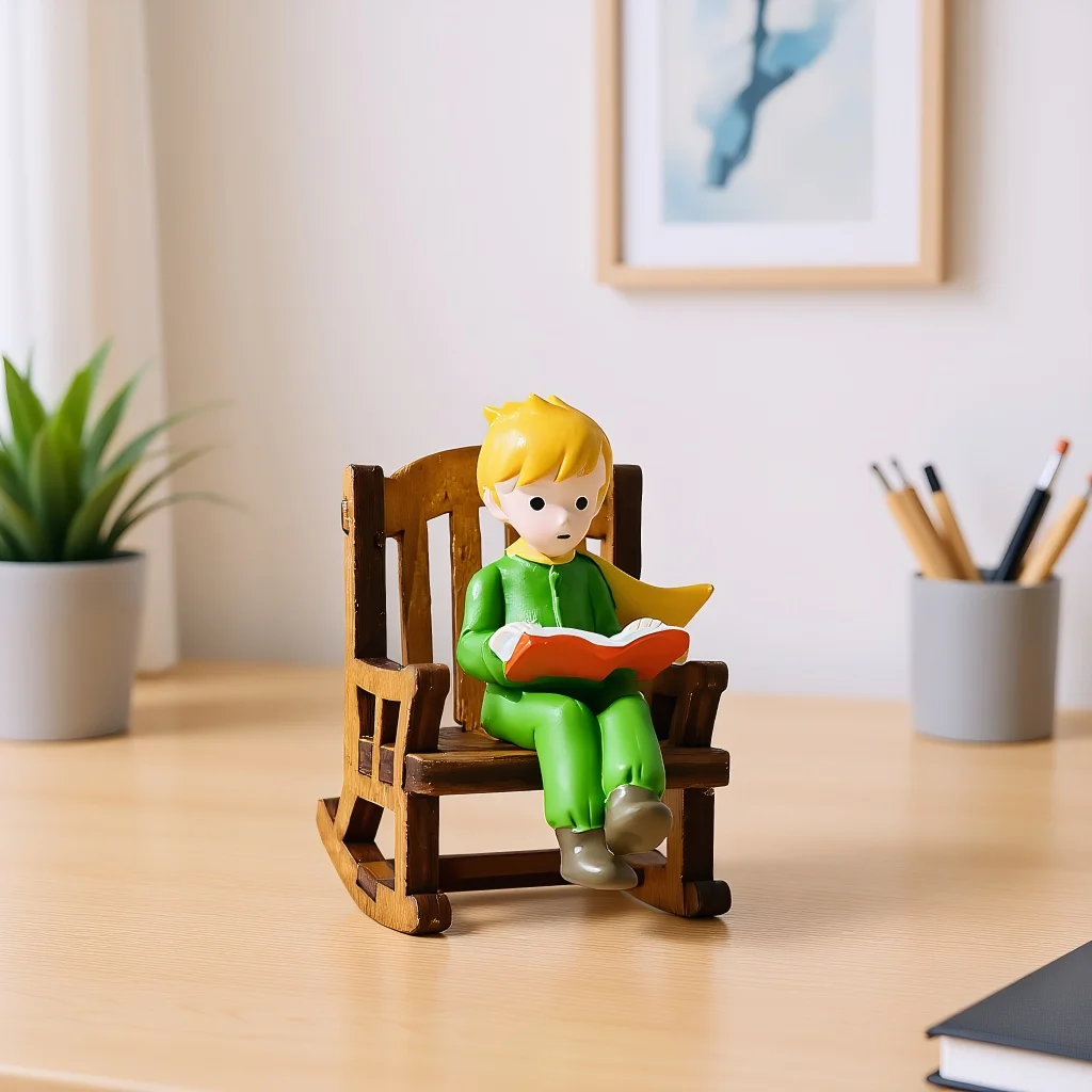 Cute Anime Resin Prince Home Decor Figurine-Reading on Rocking Chair ...