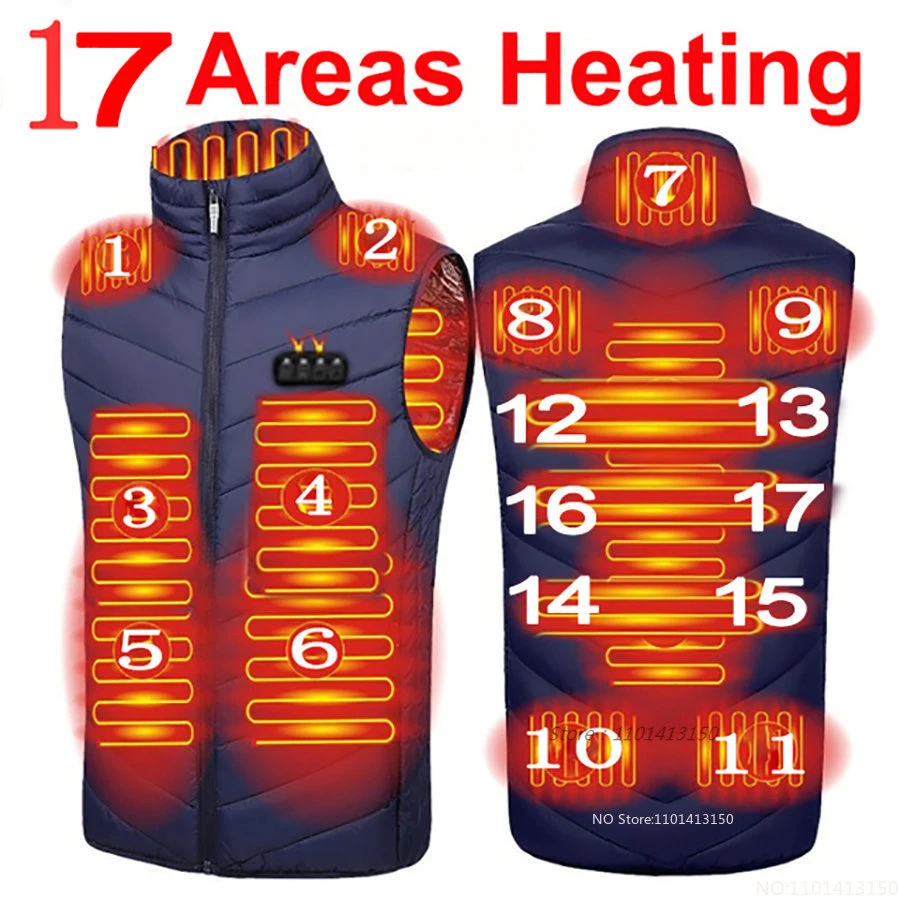 17PCS Areas Heated Vest Jacket USB Men Winter Electrically Heated ...