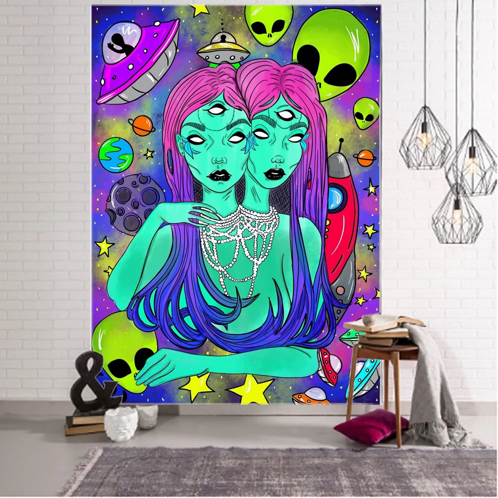 Desenhos-animados-alien-gena-fundo-decora-o-tape-aria-psicod-lica-bo ...