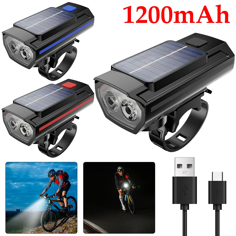 Solar-Power-MTB-Road-Bike-Front-Lamp-1200mAh-Bike-Handlebar-Flashlight ...