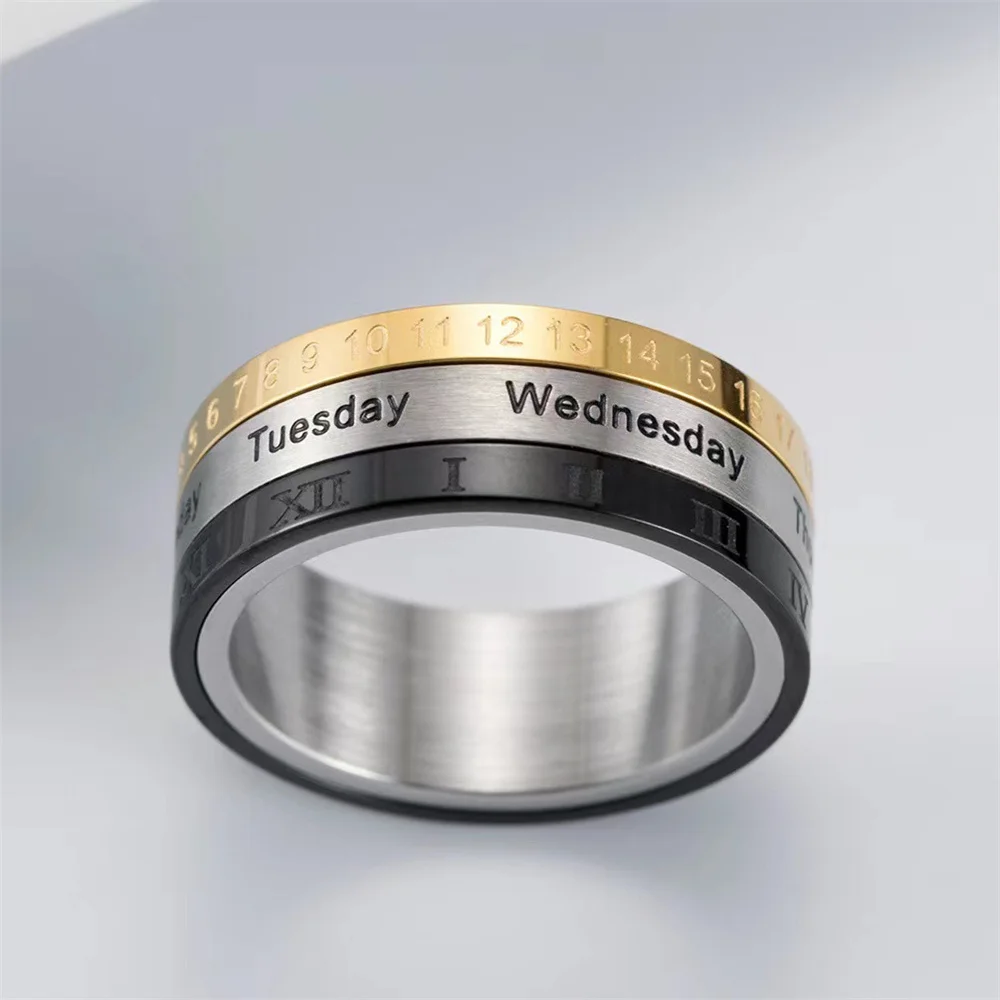 Trendy-Stainless-Steel-Roman-Numeral-Men-s-Ring-Time-Calendar-Rotating ...