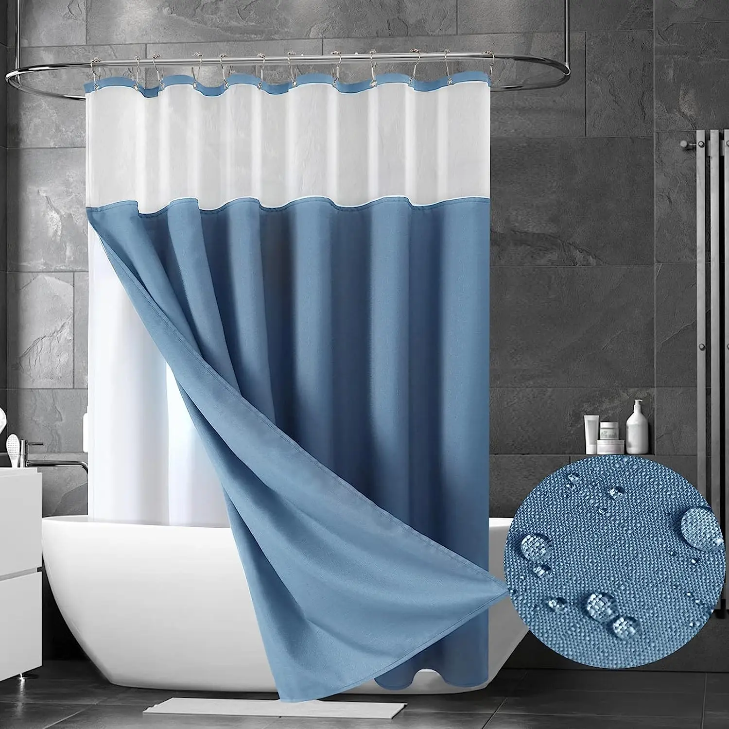 Double-Layer-Shower-Curtain-Waterproof-Linen-Bath-Curtain-Liner-for ...