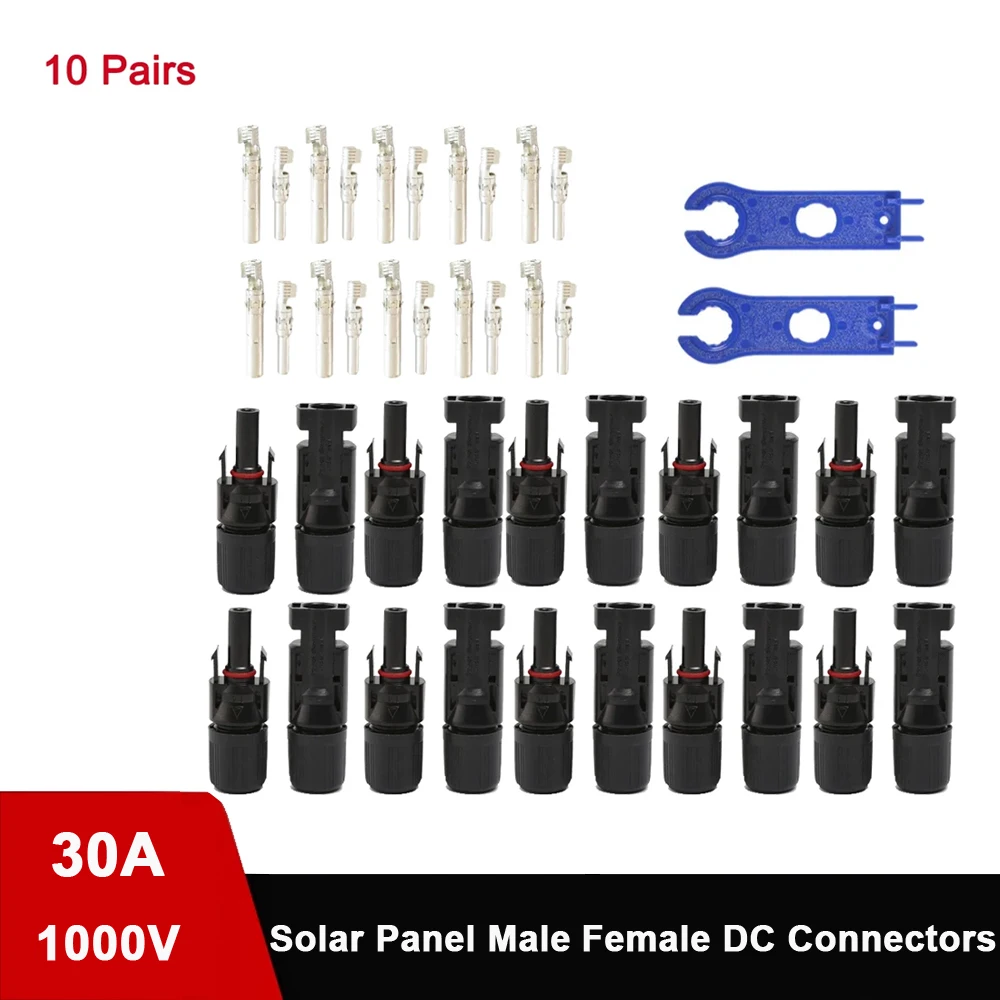 10Pairs 30A 1000V Solar Panel Male Female DC Connectors with 1 pair ...