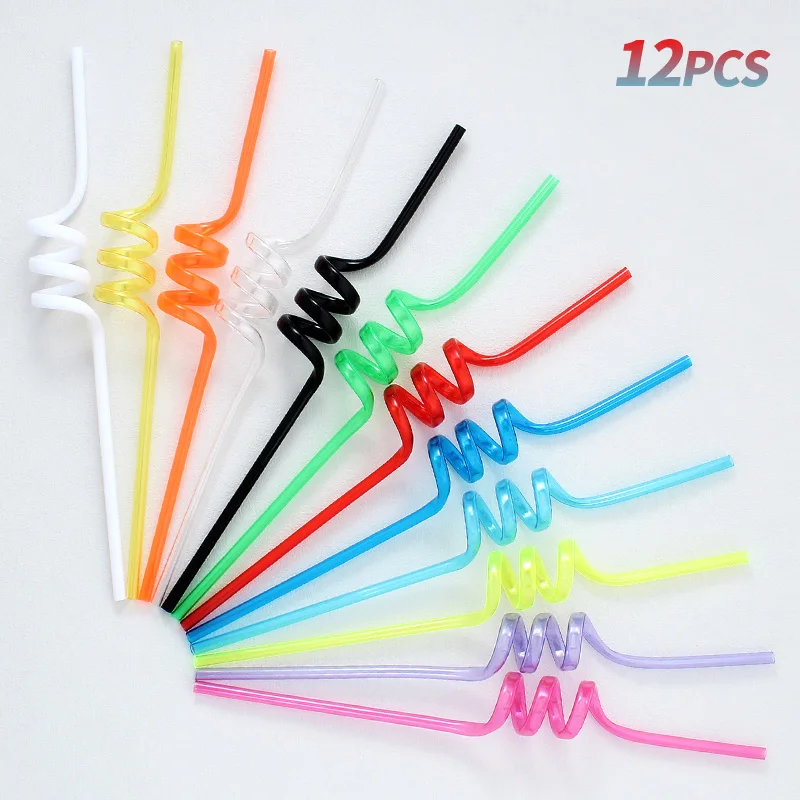 12pcs-Straw-Colorful-Reusable-Spiral-Plastic-Drinking-Straws-Funny ...