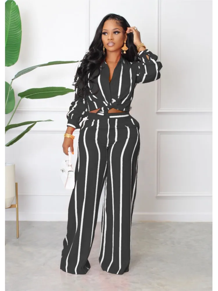 Women's Autumn Winter Fashion Striped Printed Long Sleeved Single ...
