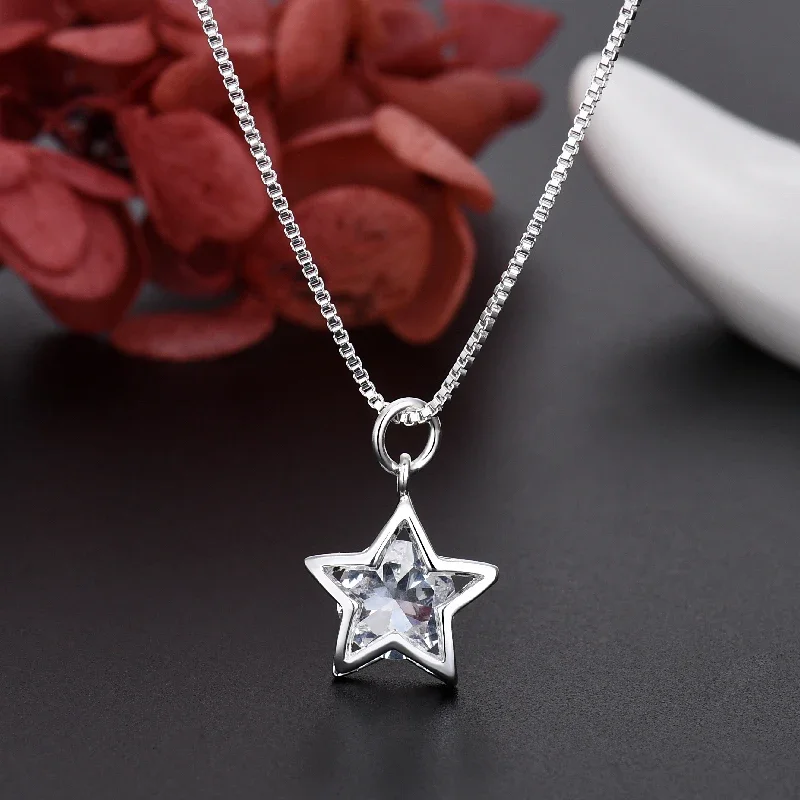 Collar-de-estrella-de-cristal-brillante-para-mujer-joyer-a-de-plata-de ...