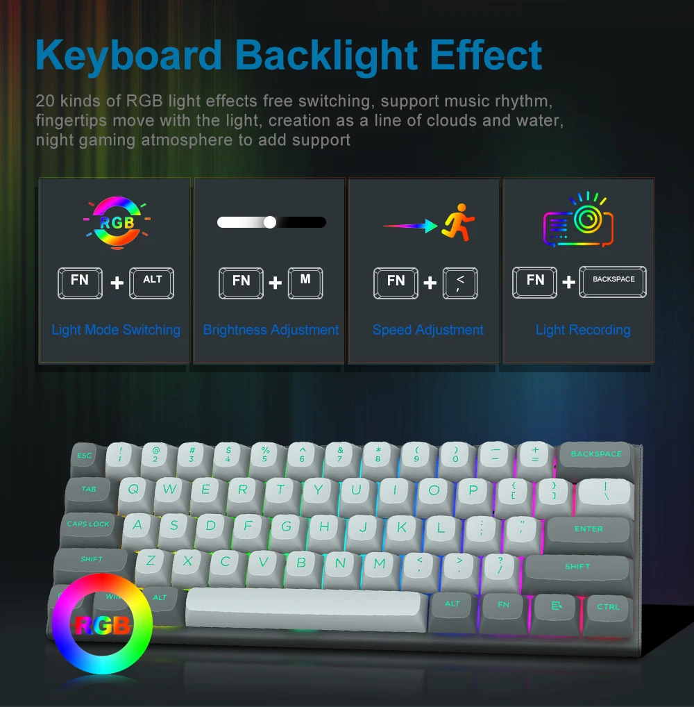 E-YOOSO Hz-61 RGB USB Mini 8K RT Mechanical Gaming Keyboard Magnetic ...
