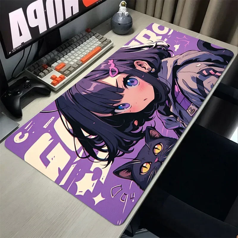 Girls and Cat Xxl Mouse Pad 900x400 Kawaii Anime Girl Desk Mat Pc Gamer ...