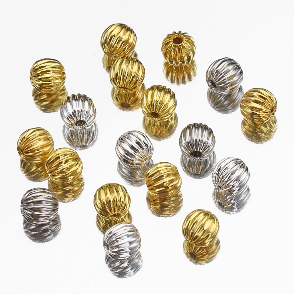 50pcs 3 12mm Copper Spacer Beads Pumpkin Stripe Round Stopper Spacer Beads for Bracelet Necklace ...