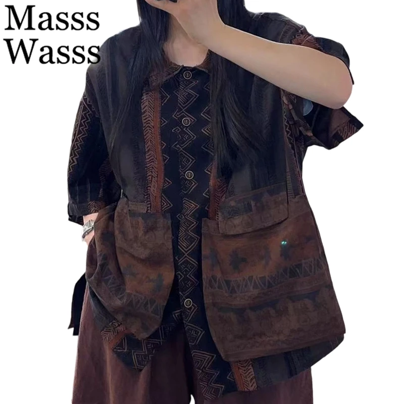 Masss Wasss 2025 Autumn Ladies Vintage Cotton Linen Striped Shirts ...
