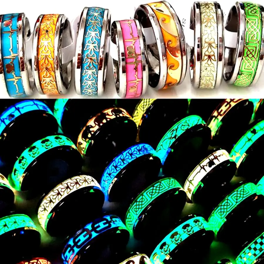 Anillo-luminoso-de-acero-inoxidable-para-hombre-y-mujer-sortija-con ...