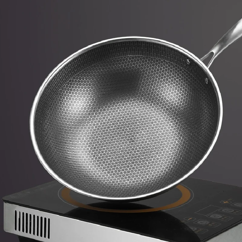 430-Stainless-Steel-Wok-Skillet-Thick-Honeycomb-Handmade-Frying-Pan-Non ...