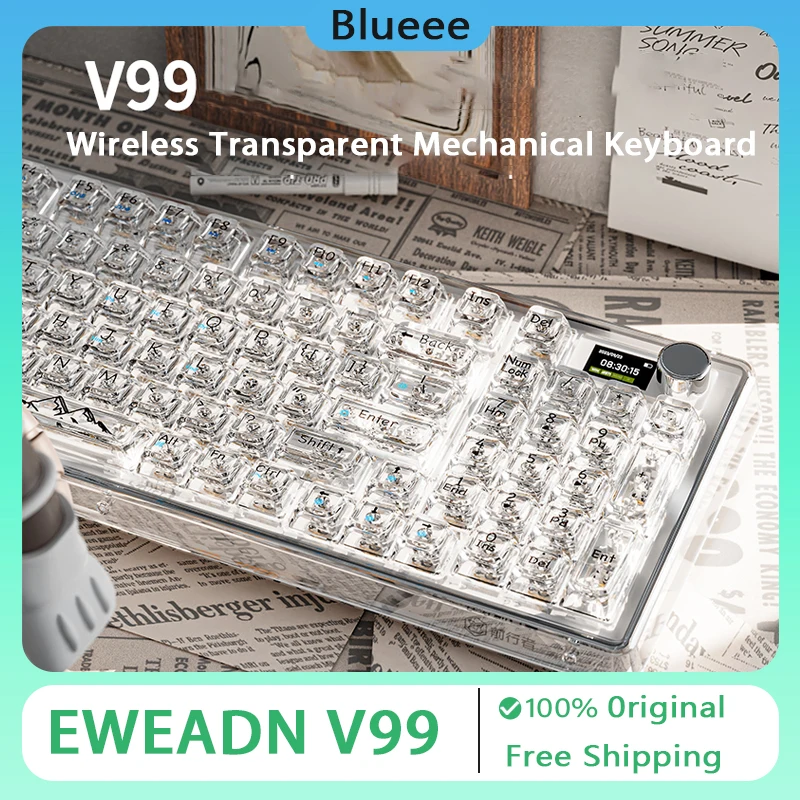 Eweadn-Teclado-mec-nico-transparente-inal-mbrico-V99-teclado-de-juego-personalizado-con-triple ...