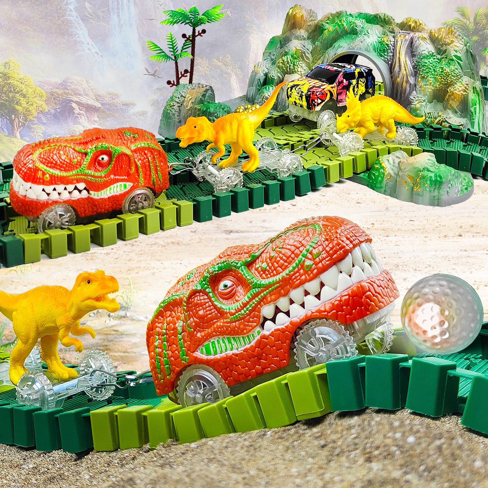Dinosaur Train Toys-252 Pcs Create A Dinosaur World Road Race-flexible ...
