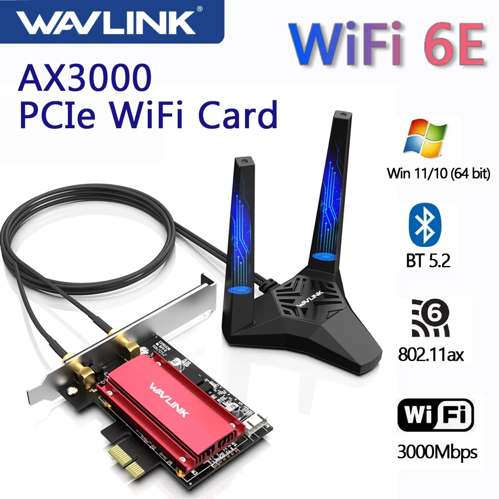 Wavlink AX3000 PCIe WiFi Adapter Wi-Fi 6E Tri-Band Bluetooth 5.2 ...