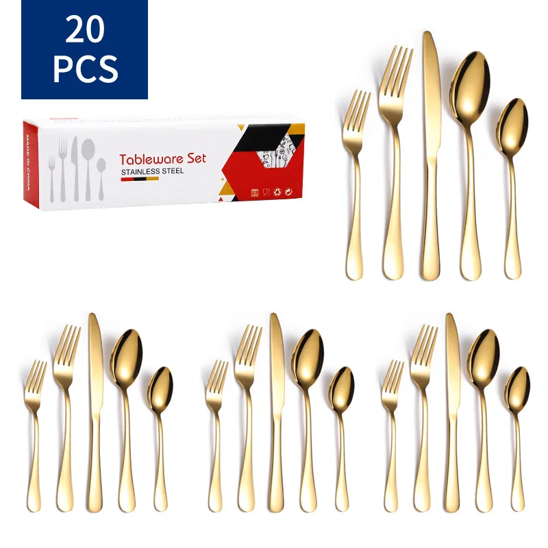 20-Pieces-Cutlery-Tableware-Set-Black-Golden-Spoon-Fork-Dinnerware ...