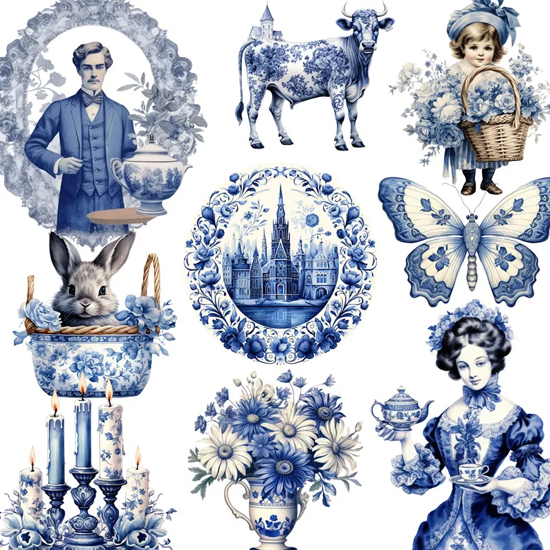 20Pcs-Pack-Retro-Blue-and-White-Porcelain-Sticker-DIY-Craft ...
