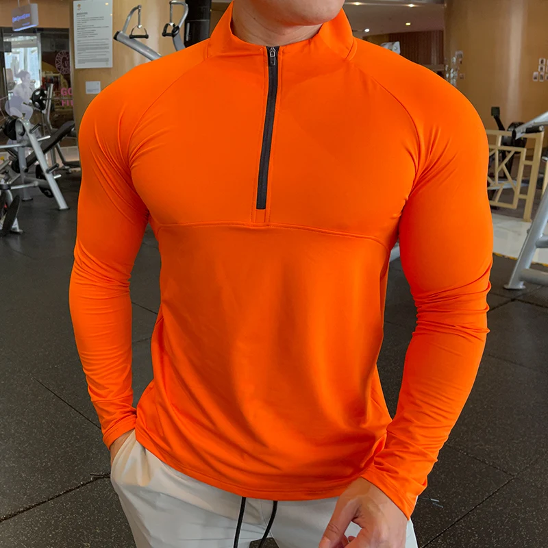 New Winter Long Sleeve sweatshirts Men Running Fitness Tshirt elastic ...