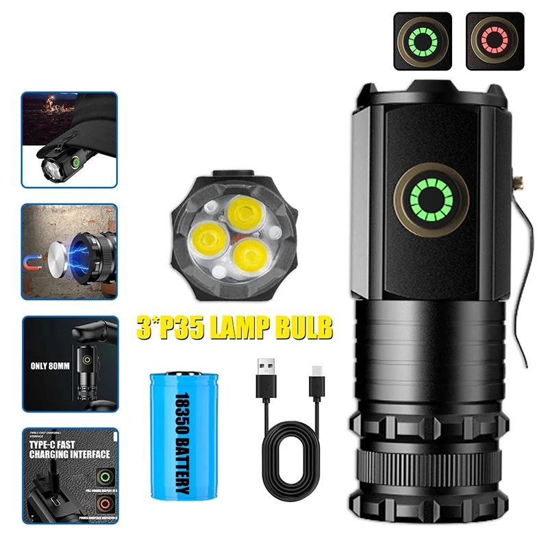 Mini linterna LED portátil potente, LUZ Ultra FUERTE, batería integrada ...