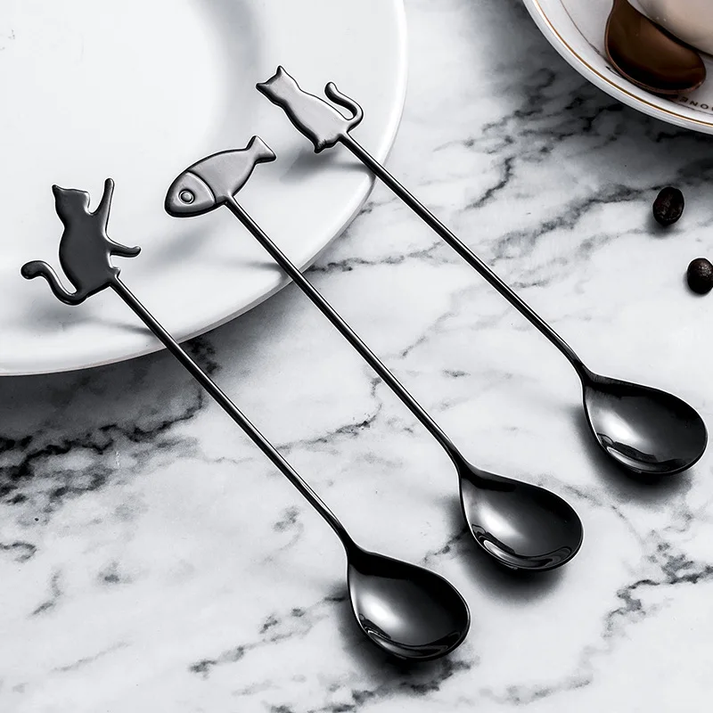 Coffee-Spoon-Lovely-Cute-Cat-Shape-Teaspoon-Dessert-Snack-Scoop-Ice ...